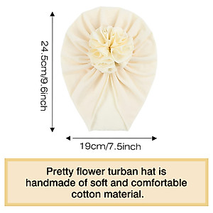 Cinaci 8 Pack Soft Cotton Solid Turban Hats Caps Beanies Headwraps with Big Flower Bow for Baby Girls Infants Toddlers Kids
