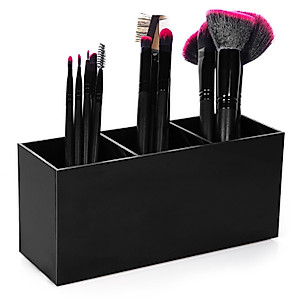 HBlife Makeup Brush Holder Organizer, 3 Slot Acrylic Cosmetics Brushes Storage Solution, Black