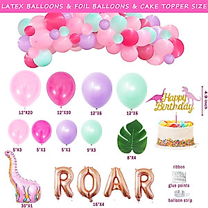 199 Pcs Dinosaur Party Supplies Girl, Hombae Pink Dinosaur Birthday Decorations Backdrop Balloon Garland Artificial Leaves Tablecloth Cake Topper Plate Napkin Cup Straw Knife Spoon Fork Pink