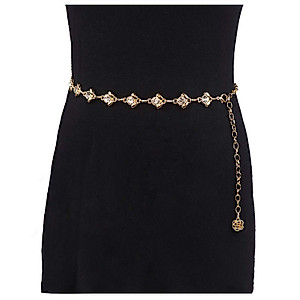 Glamorstar Chain Belt for Women Rhinestone Crystal Waist Belts for Dress Gift Plus Size Gold 135CM/53.1IN