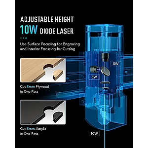 OMTech Light B10 Laser Engraver, 10W Output Diode Laser Module with Air Assist, Desktop Wood Laser Cutter Metal Engraver Machine, Ultra Fast & Precise Mini Laser Engraving Machine for Home Office DIY