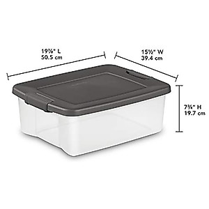 Sterilite 19363V06 25 Quart/24 Liter Shelf Tote, Clear Base with Flat Gray Lid and Latches, 6-Pack