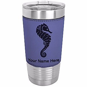 LaserGram 20oz Vacuum Insulated Tumbler Mug, Seahorse, Personalized Engraving Included (Faux Leather, Dark Purple)
