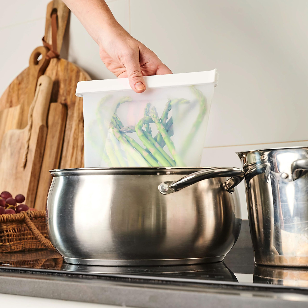 humangear GoPouch - Flexible Food Storage Container, Quick-Seal, Reusable Pouches, Leak Proof Bag with Slide-Lock Closure System, Clear, Medium