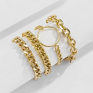 JWICOS Gold Chunky Chain Bracelet for Women Charm Boho Bracelet for Women Flat Cable Chunky Chain Bangle with Circle Set of 4 (Gold)