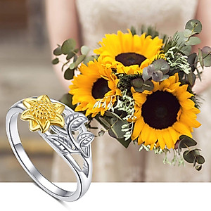 JUSTKIDSTOY Sunflower Rings for Women 925 Sterling Silver Dainty Gold Flower Rings Sunflower Jewelry for Girl Daughter Wife Birthday Christmas Gifts