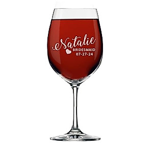 Set of 1, 2, 3, 4, 5, 6, 7, 8, Custom Engraved Bridesmaid Wine Glasses with Stem - Passion Style (1)