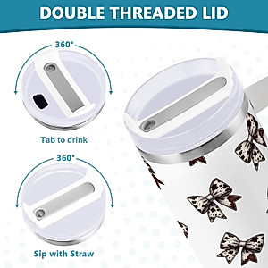 Jihqo Cow Print Bows 40 oz Stainless Steel Vacuum Insulated Tumbler with Handle and Straw Lid, Leakproof Water Bottle Double Wall Travel Mug Coffee Cup, Cupholder Friendly