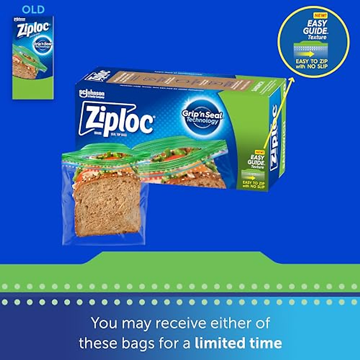 Ziploc XL Sandwich and Snack Bags with EasyGuide Texture, Plastic Storage Bags with Grip 'n Seal Technology, 90 Bags Total