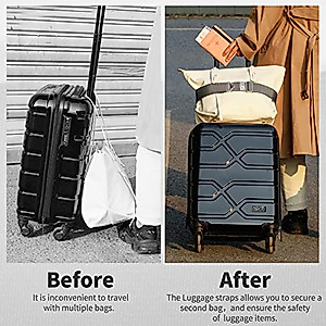 TOOVREN 2-in-1 Luggage Straps Add a Bag Bungees Travel Belt for Luggage Strap Over Handle Travel Belt for Luggage Adjustable with Alloy Buckle Elastic Belt Suitcases Strap Travel Accessories Gray