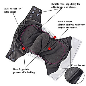 Baby Nappy Bamboo Charcoal Cloth AIO Diapers, Sewn in Insert Double Gussets