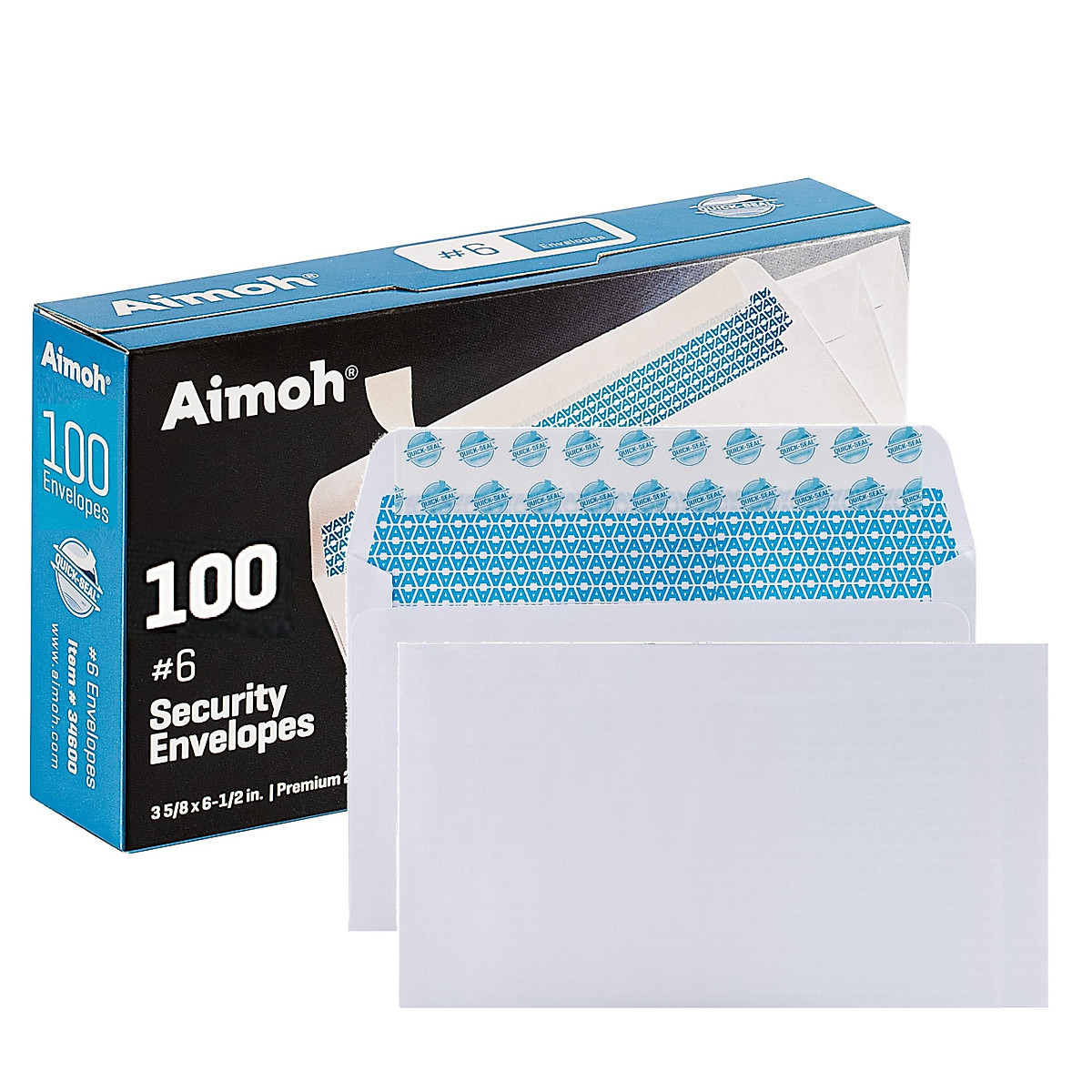 #6 3/4 Security Tinted Self-Seal Envelopes - No Window, Size 3-5/8 X 6-1/2 Inches - White - 24 LB - 100 Count (34600)