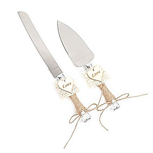 senover Rustic Love Sign Wedding Cake Knife and Server Set,Wedding Cake Knife Serveing,Pizza Pie Cake Cutter for Parties Weddings Birthdays Anniversaries (love and lace)