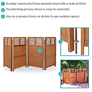 Sunnydaze 44-Inch Tall Folding Outdoor Wood Panel Privacy Screen