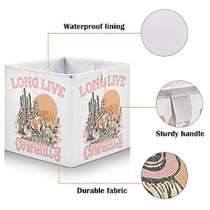 QUGRL Cowgirl Ride Horse Cube Storage Bins Organizer Western Desert Clothes Storage Basket Box for Shelves Closet Cabinet Office Dorm Bedroom 11x11 in