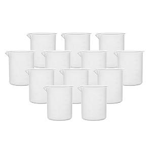 EISCO Plastic Beakers, 500mL, Pack of 12 - Low Form, Molded Graduations, Tapered Spout - Autoclavable & Microwavable Polypropylene