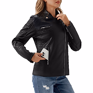 URBEST Women's Faux Leather Jacket Black Motorcycle Moto Biker Short Coat