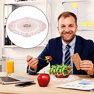 ABOOFAN Lace Placemat Lace Doilies Table Runner Retro French Style Table Topper Coasters Pink Cup Mat Oval Dresser Scarf Doily for Wedding Birthday Dinner Party Home Decor 2Pcs