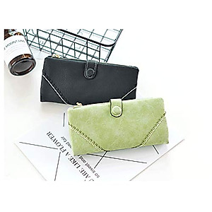Women Vegan Leather Wallet Bifold Clutch Large Capacity Card Organizer Buckle Long Purse for Girls Candy Color (Light Green) …