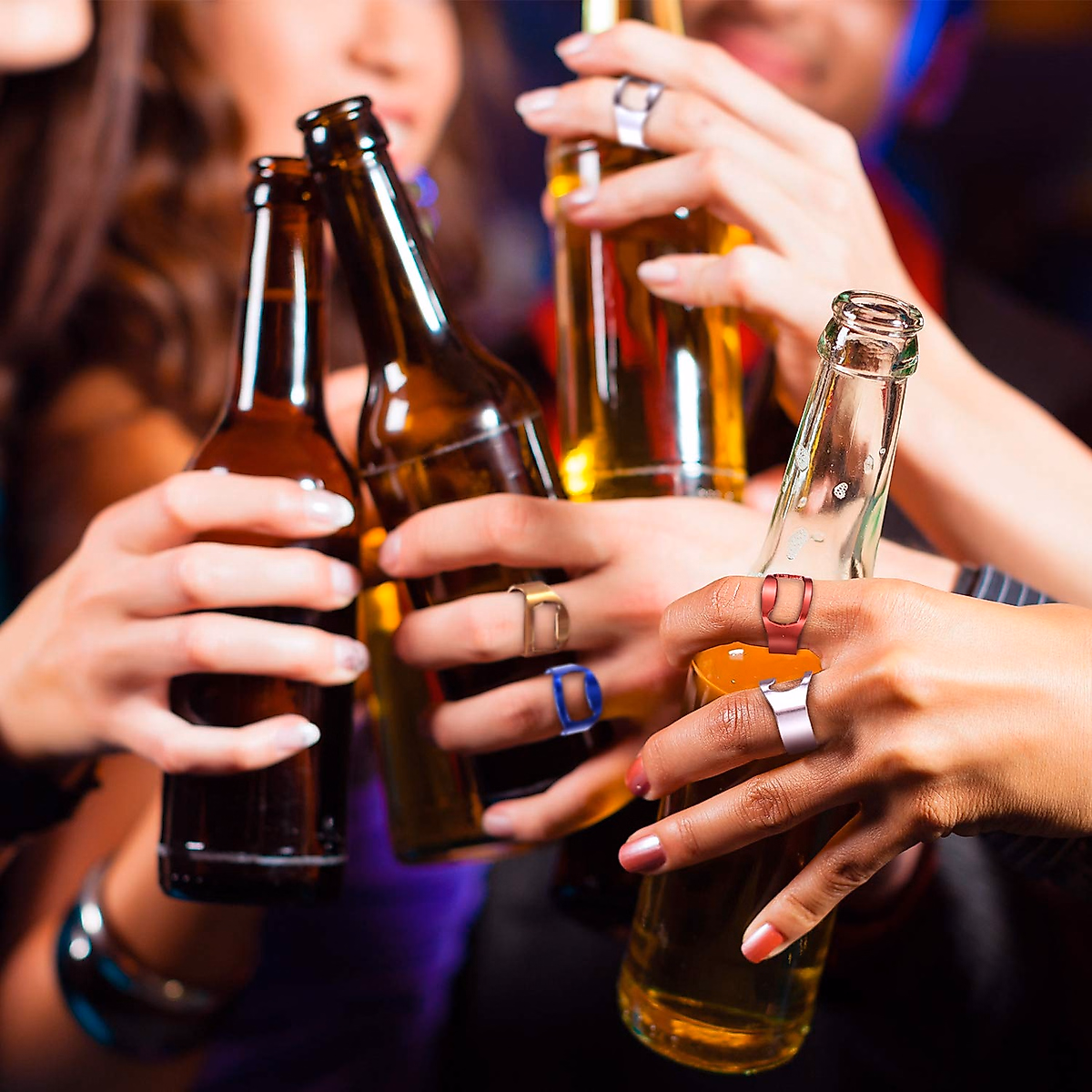 10 Pieces Ring Bottle Opener Stainless Steel Beer Bottle Opener Colorful Finger Bottle Opener for Party Present Supplies