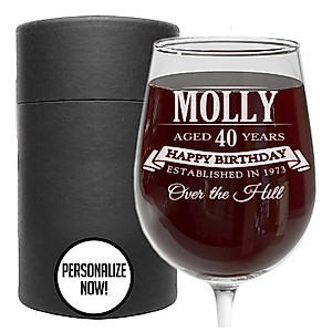 Personalized Etched 16oz Stemmed Wine Glass, Happy Birthday Gifts for Women, Customized Engraved Wine Gift Ideas for 40th Birthday, Unique Custom Gifts for Mom Sister Bday, Regalos Cumpleaños, Chloe