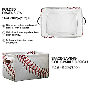 AUUXVA Sport Ball Baseball Storage Bins Basket,Special Baseball Print Collapsible Storage Cube Rectangle Storage Box with Handles for Shelf Closet Nursery Bedroom Home Office 2 Pack