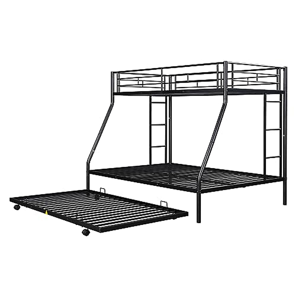 BIADNBZ Twin Over Full Bunk Bed with Trundle, Metal Triple Bunkbeds Frame with Two Ladders and Guardrails, for Kids/Teens Bedroom, Black