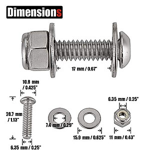 JQK 1/4-20 x 1 Button Head Socket Cap Screws, Allen Socket Drive,1/4 x 5/8 OD Fender Flat Washer, 1/4-20 Lock Nut with Nylon Insert Sets, 304 18-8 Stainless Steel, 25 Pack, SNS100-P25