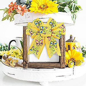 Whaline 6 Roll Butterfly Wired Edge Ribbon 36 Yards Colorful Butterfly Daisy Flower Plaids Craft Ribbon Spring Summer Farmhouse Fabric Ribbon for Gift Wrapping Hair Bow Sewing Wreath Crafts, 2.5 Inch