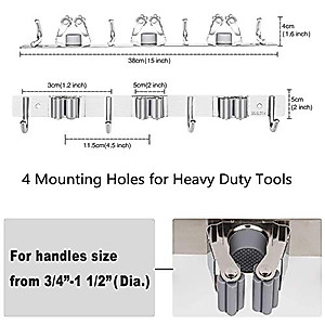 LVSHANG Broom Mop Holder,Heavy Duty Hooks Hanger Wall Mounted,Stainless Steel Organizer for Home, Kitchen, Garden, Garage, 3 Racks 4 Hooks, Grey