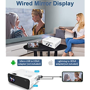 Mini Movie Projector Supported 1080P - Portable Full HD Projector Native 720P with 5500 Lumens LED Lamp,Compatible with HDMI,VGA,USB,AV,Laptop,Smartphone