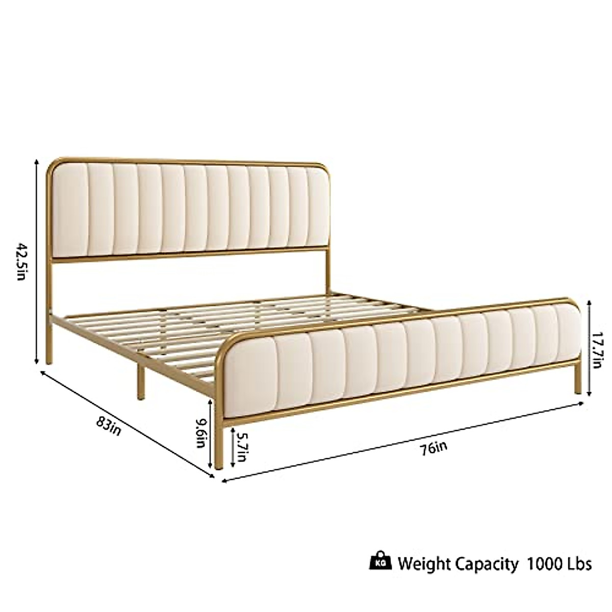 HITHOS King Size Bed Frame, Upholstered Bed Frame with Button Tufted Headboard, Heavy Duty Metal Mattress Foundation with Wooden Slats, Easy Assembly, No Box Spring Needed (Golden/Off White, King)