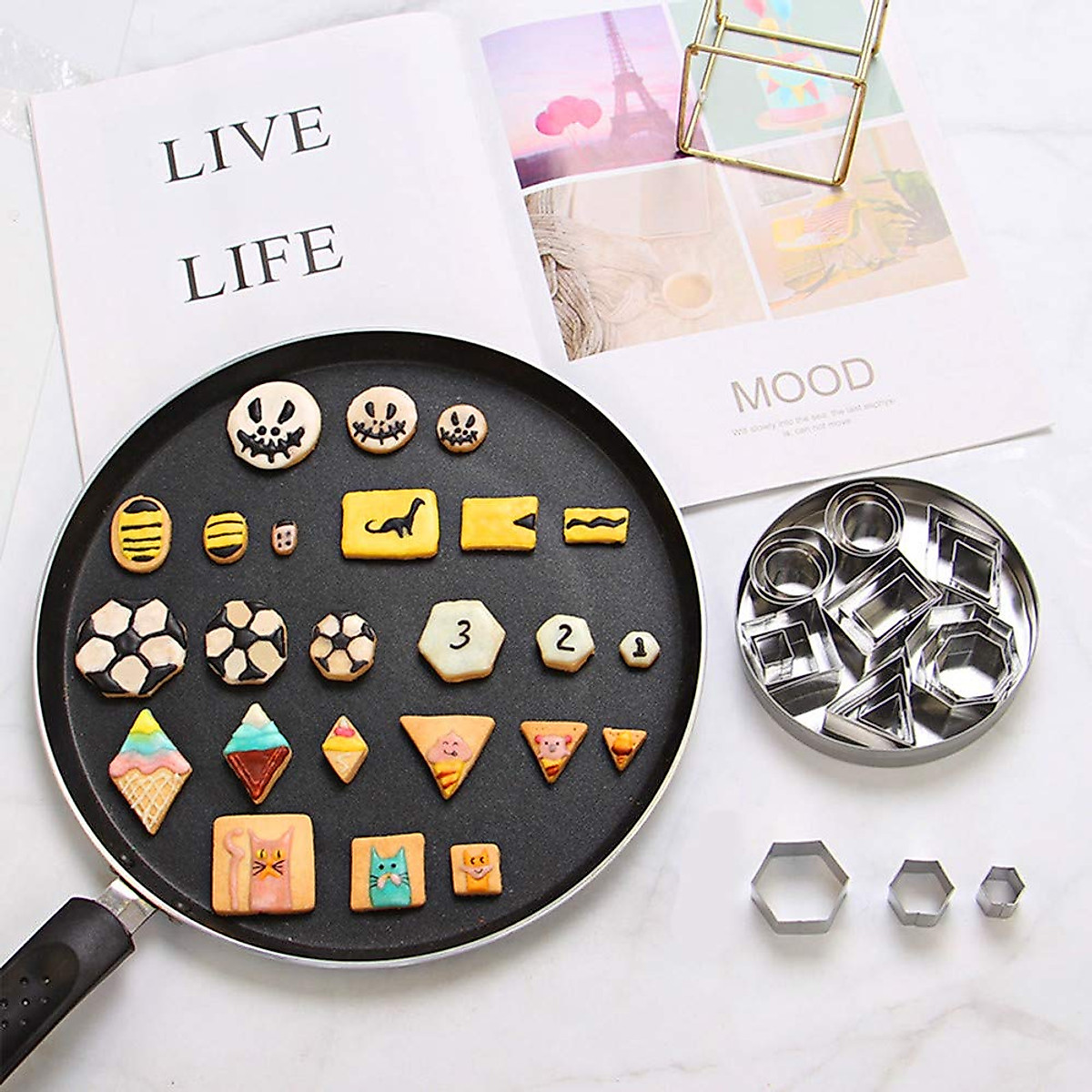 24 Geometric Stainless Steel Metal Cutting Dies (Pastries, Dough, Pie Crust, Fruit, Fondant, Clay),10 Eye Style Fruit Forks