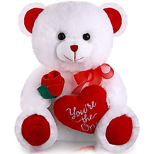 Valentine Bear Dog Plush Stuffed Animals Gift 10 Inch Cute Plush Animals Heart Holding Soft Plush Toy for Valentine's Day, Mother's Day, Wedding, Anniversary, Birthday(White Bear)