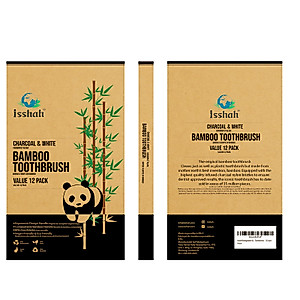 Isshah Biodegradable Eco-Friendly Natural Bamboo Charcoal Toothbrushes, FSC Certified and PETA Approved - 12 Count