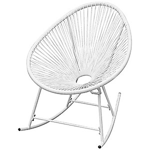 vidaXL Outdoor Rocking Chair,Rocking Chair Accent Furniture for Yard, Patio,White Poly Rattan Rocking Chair,Rocker for Porch Garden Patio Balcony Pool Indoor,28.5" x 30.3" x 35.4"