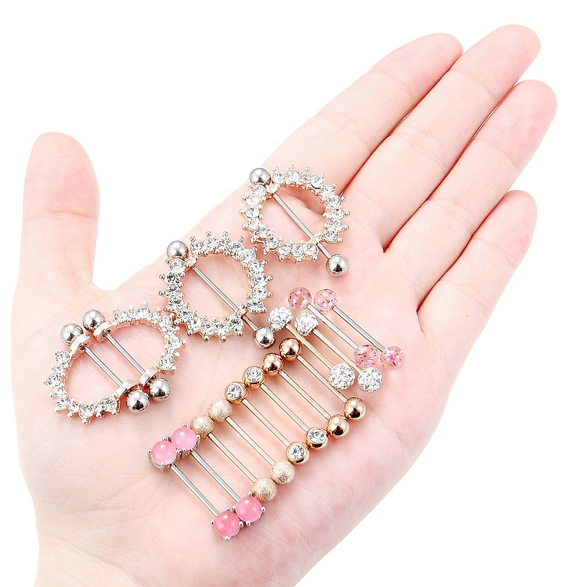 Lcolyoli 16PCS 16G Glow in the Dark Nipple Rings Surgical Steel Dangle Nipplerings Tongue Barbell Body Piercing Jewelry for Women Men Rose Gold