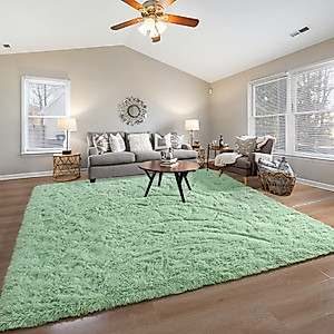 Pettop Fluffy Sage Green Rug for Bedroom Living Room, 4x6 Feet Rectangle Large Rug Plush Fuzzy Carpet for Girls Kids Boys, Non-Slip and Washable Rug for Nursery Classroom Decor Rug