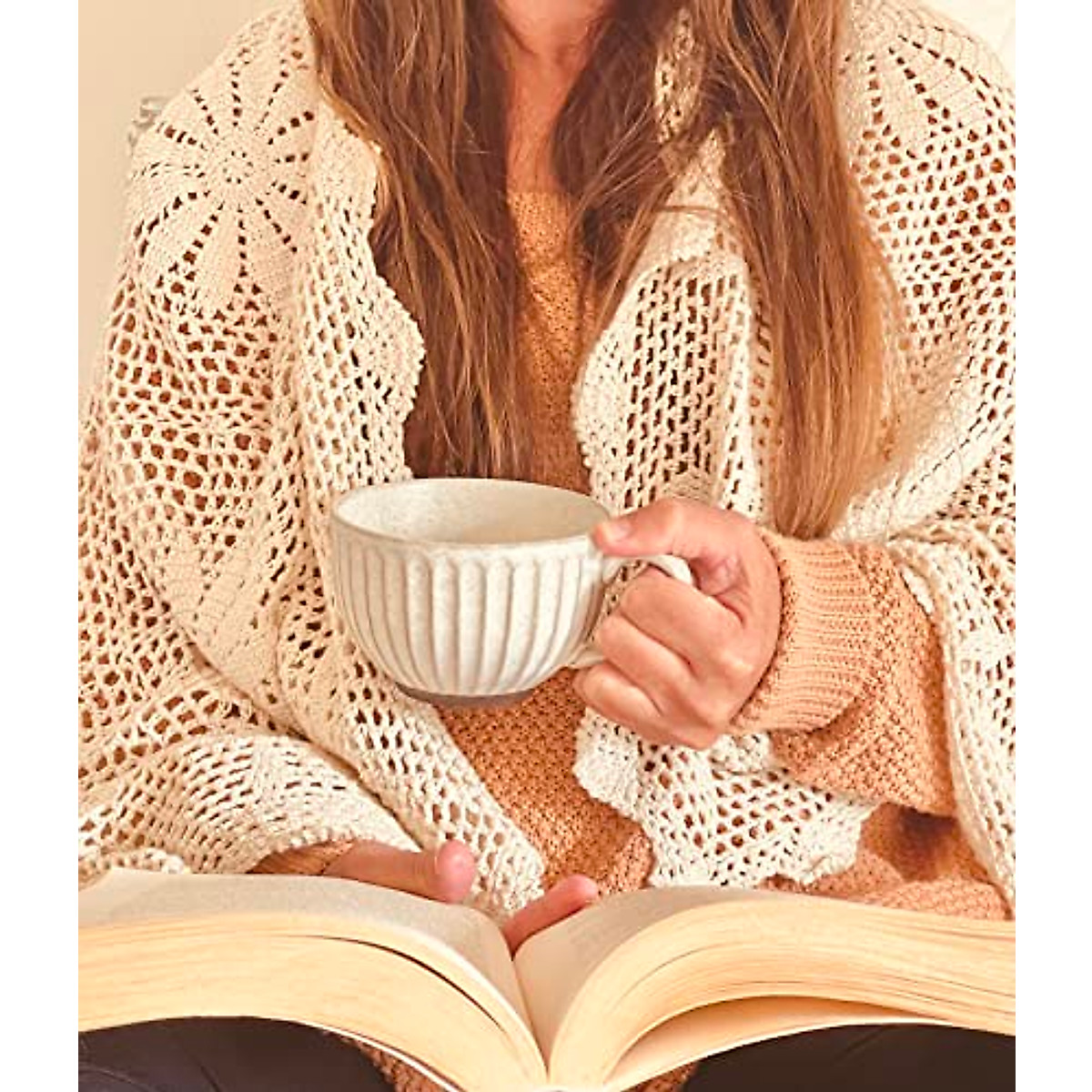 Zenviro Boho Throw Blanket - Beige, Cream Crochet Blankets - Hand Knitted Blanket - Couch Sofa Bed Blanket - Vintage Lace Blanket (50"x60")