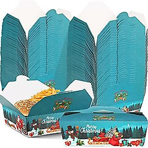 Yungyan Christmas Party Supplies 50 Pack Christmas Food Trays 38 Oz Paper Take Out Containers Christmas Party Food Container Serving Trays Microwaveable To Go Boxes for Christmas Party Home Supplies