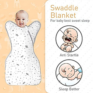 Knirose 3-Way Wearable Swaddle Blankets Sleep Sack with Arms Up Self-Soothing, Easy Diaper Changing Sleeping Bag for Baby Boy Girl Newborns Transitions to Arms-Free Calms Startle Reflex Better Sleep