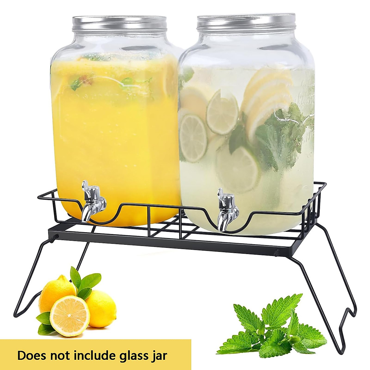 Beverage Dispenser Stand for Parties 1 Gallon Double Drink Metal Dispenser Stand Dispenser Holder, Compatible with Round Water Glass Jar Jug Gallon Containers, Parties & Daily Use（No drinks machine）