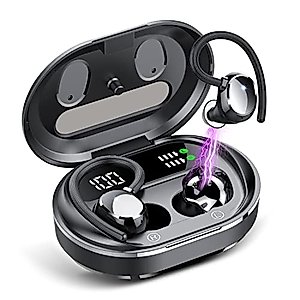 Wireless Earbuds, 2023 New Ultralight Sport Bluetooth 5.3 Headphones In Ear with LED Display, Built-in Mic Earphones, IPX7 Waterproof Wireless Headphones with Earhooks for Gym Workout (Black)