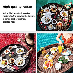 Rattan Woven Serving Tray Food Tray with Handles Luxury Floating Serving Tray Table Swimming Pool Floating Tray for Pool Serving for Wedding Photography Photo Shoot,White-80CM
