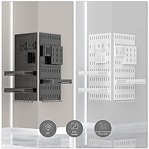 Metal Pegboard for Kitchen 4 Pcs, NaneTidy Pegboard Wall Organizer Kits and Accessories (Include 3 x Spice Racks, 5 x Hooks, 1 x Knife Holder, 1 x Utensil Holder, 1 x U-Rack, 1 x Towel Rack), White