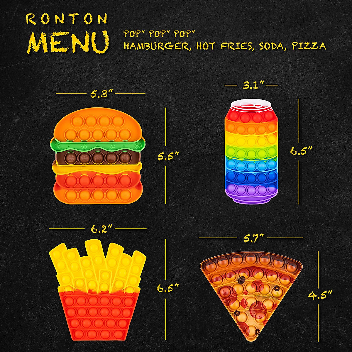 Pop Its Fidget Toys Pack 4 - Stress Relief Food Pop Its Poppers Fidget Poppet Toy - Autism Learning French Fry Pizza Hamburger Popits Push Pop Bubble Popping Sensory Toy for Kids
