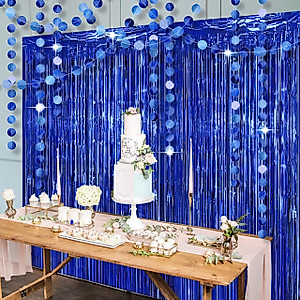 Decor365 Blue Fringe Curtains Blue Party Decorations Blue Circle Garlands Streamers Banner Backdrp for Wedding Graduation Bridal Shower Bachelorette Ramadan Birthday Party Supplies