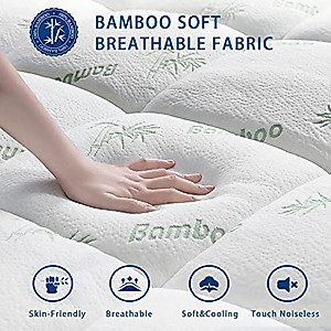 Bamboo Mattress Topper King Size, Cooling Extra Thick Breathable Mattress pad, Soft Quilted Fitted Mattress Cover with 1000 GSM Down Alternative Fill (8-21”Deep Pocket)