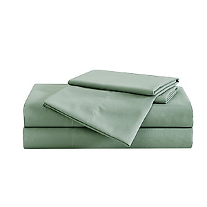 London Fog Garment Washed Solid Sheet Set Green Microfiber 3-Piece Twin XL Sheet Set, Solid Themed, Deep Pocket, Adult and Teen, Oeko-TEX Certified