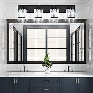 Aipsun Black Light Fixtures Bathroom Vanity Light Crystal Modern Vanity Light for Bathroom 4 Light (Exclude Bulb)